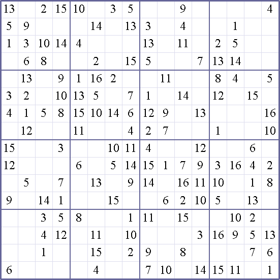 Sudoku Weekly - Free Online Printable Sudoku Games! 16x16 medium Puzzle
