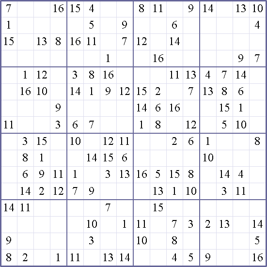 Sudoku Weekly Free Online Printable Sudoku Games 16x16 Medium Puzzle
